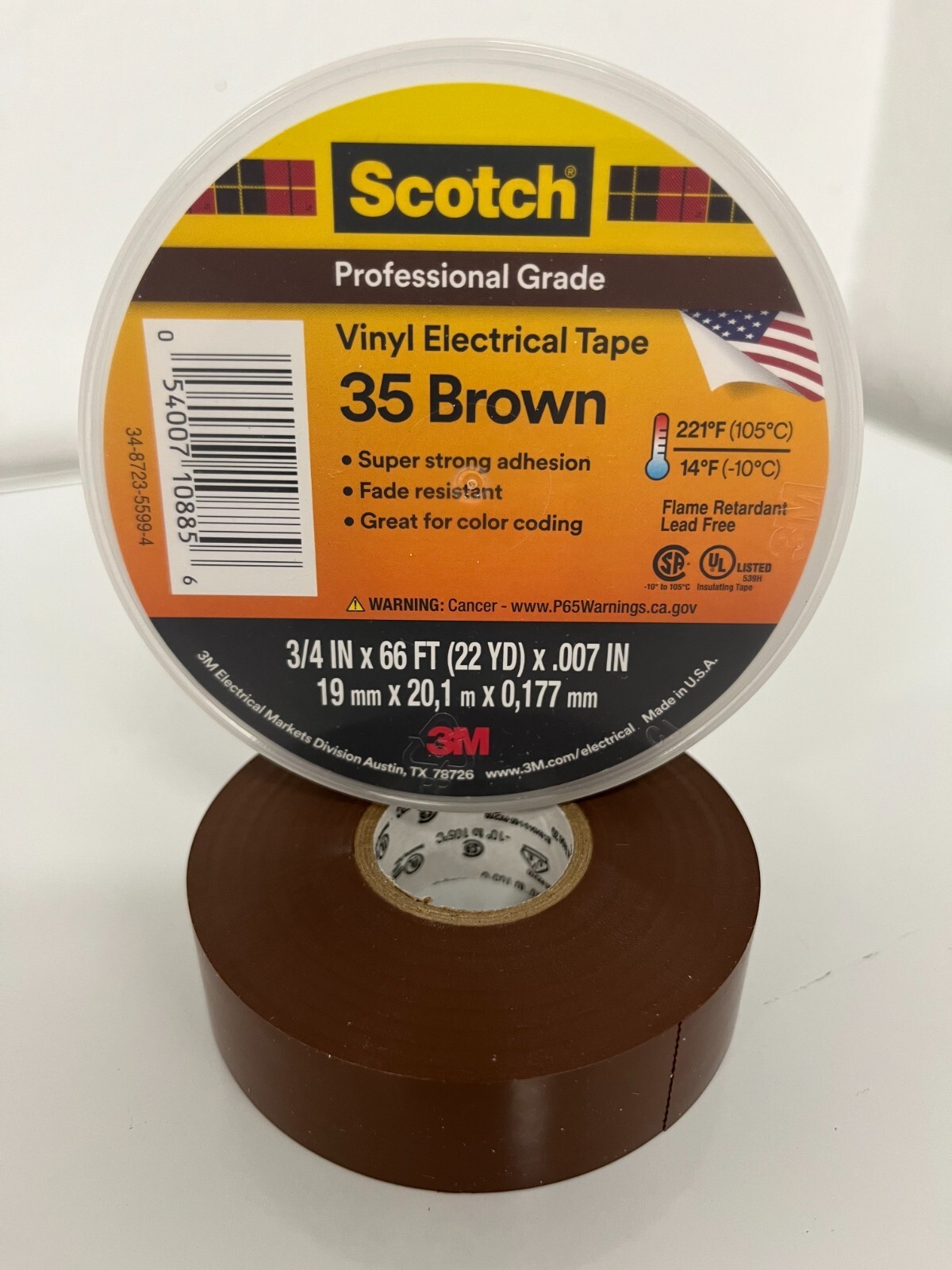 Scotch 3m Brown Electrical Tape 35 Vinyl Color Coding isolation 3/4"x66 ...