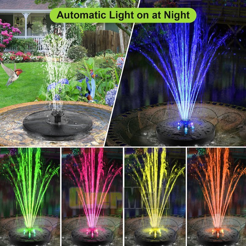 LED Solar Powered Water Fountain Pump 6 LED Bird Bath Floating Garden ...