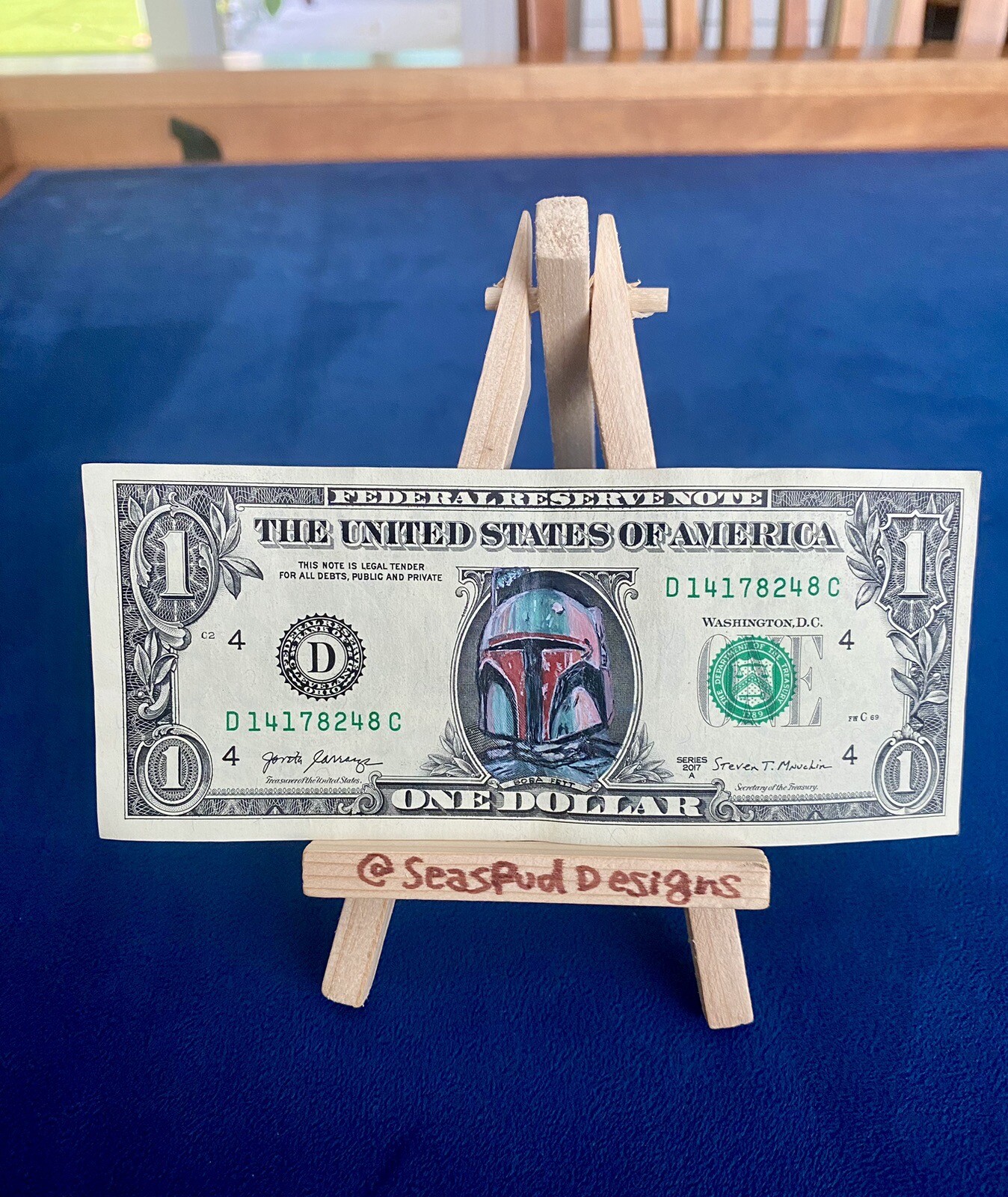 Pop Art Hand Painted Acrylic Boba Fett Genuine One Dollar Bill - BOBA ...