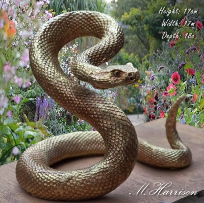 Gold Coiled Serpent Snake, Golden Sculpture Resin Reptile Ornament ...