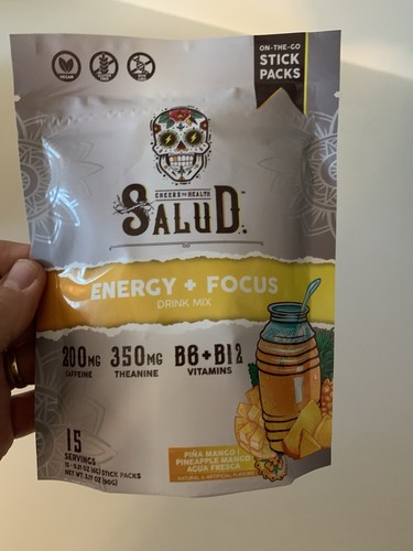 Salud Energy + Focus Drink Mix, Mango/Pineapple , 15 Servings Exp. 11/ ...