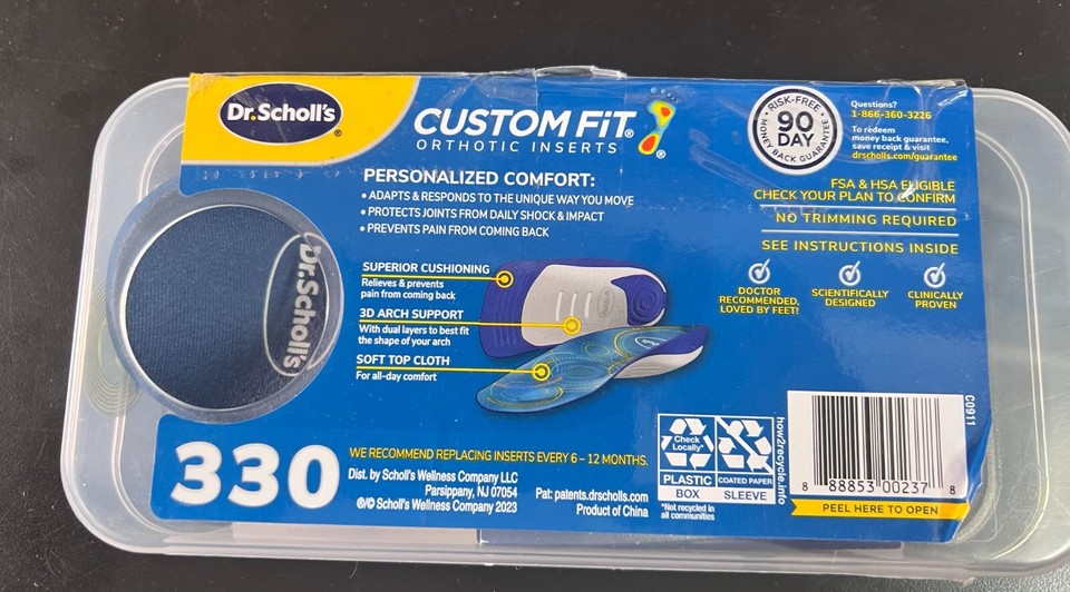 Dr. Scholl's CF330 Custom Fit Orthotic Inserts OPEN & DAMAGED PACKAGING ...