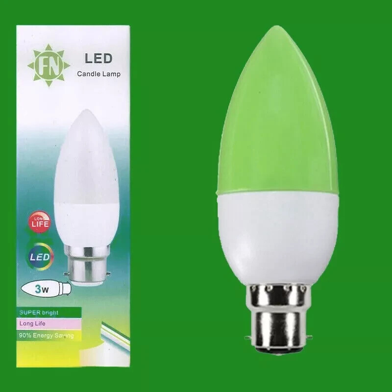 3W LED Coloured BC B22 Candle Light Bulb Lamp, Red Yellow Green Blue ...