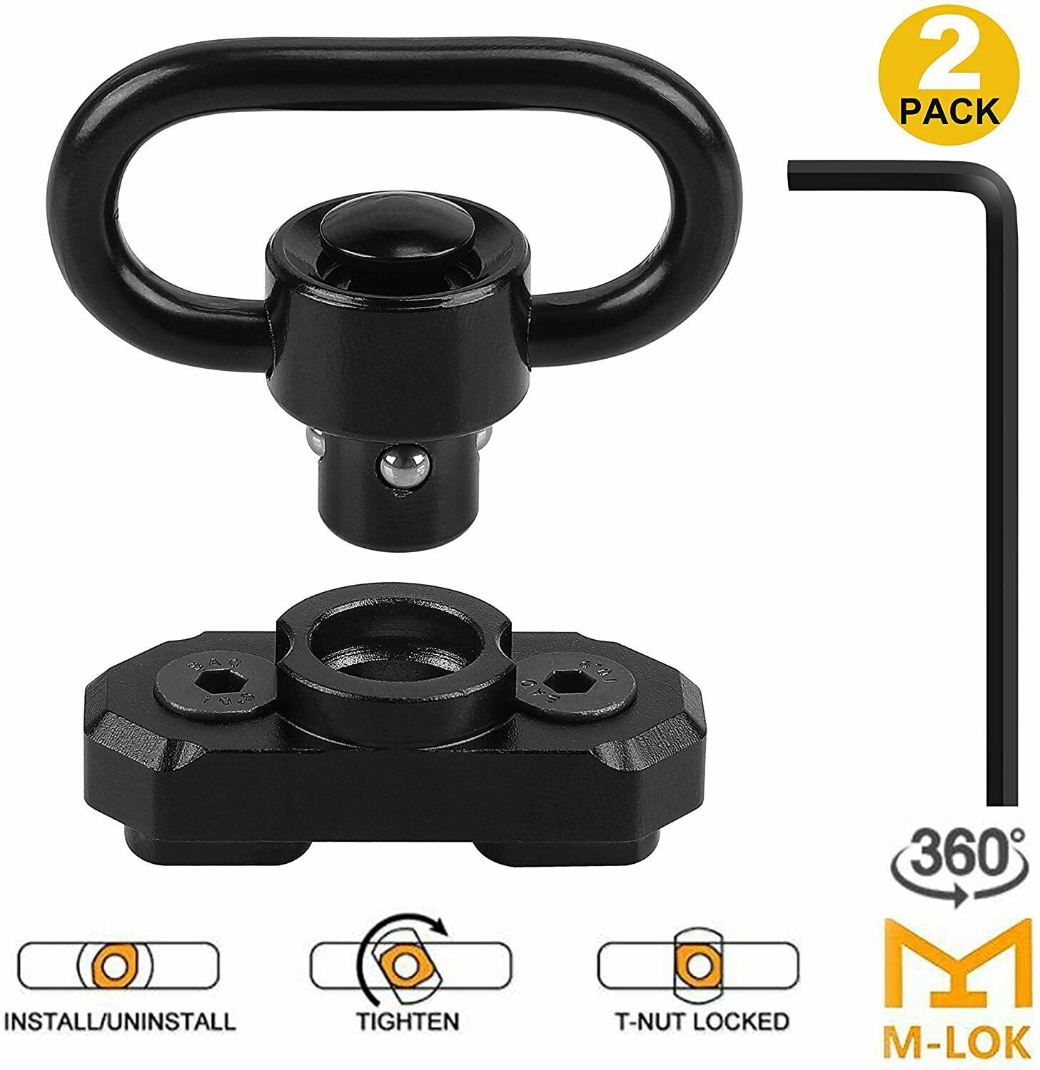 2Pack M-LOK MLOK Quick Release Sling Mount Push Button QD Sling Swivel ...