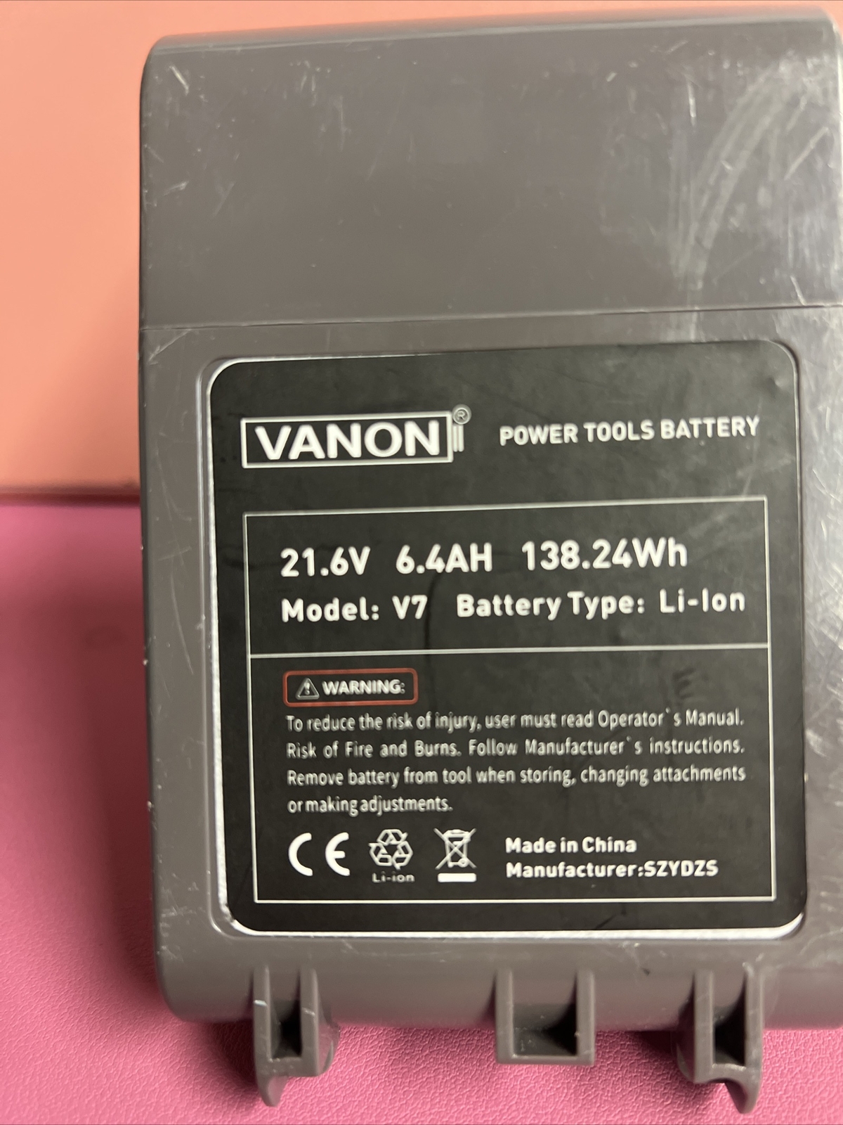 VANON rechargeable battery Li-on 21.6v 6.4AH 138.24WH replace V7 ...