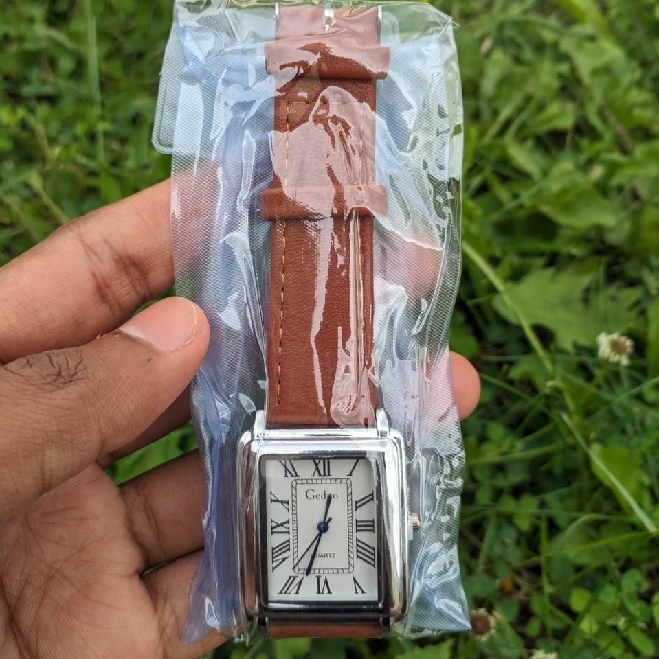 GEDUO Tank Square Leather Stainless Steel Back Analogue Quartz ...