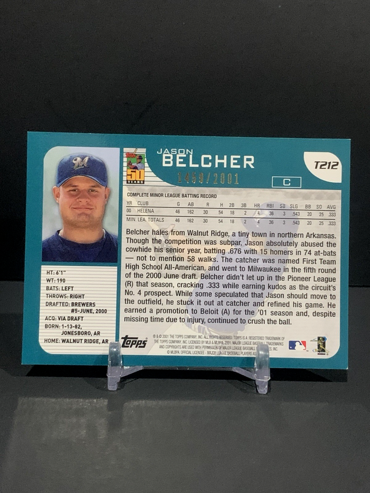 2001 Topps Baseball Traded Gold Jason Belcher 1459/2001 #T212 Brewers ...