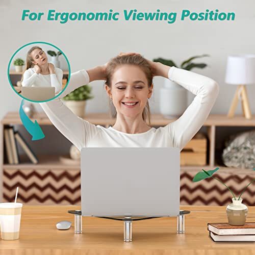 WALI Triangle Tempered Glass Monitor Riser Desktop Corner Stand Height ...