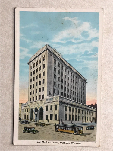 D961 Postcard First National Bank Oshkosh WI Wisconsin | eBay
