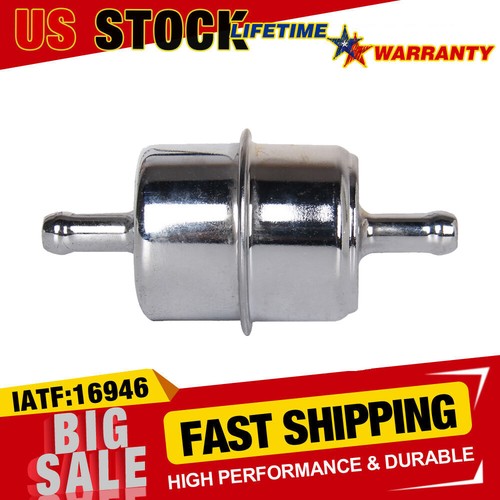Fuel Filter 3/8" InLine Hose Chrome Canister Carbureted High Flow for ...