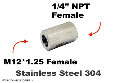 M12*1.25 FEMALE to 1/4" NPT FEMALE Stainless Sensor Adaptor Fittings ...