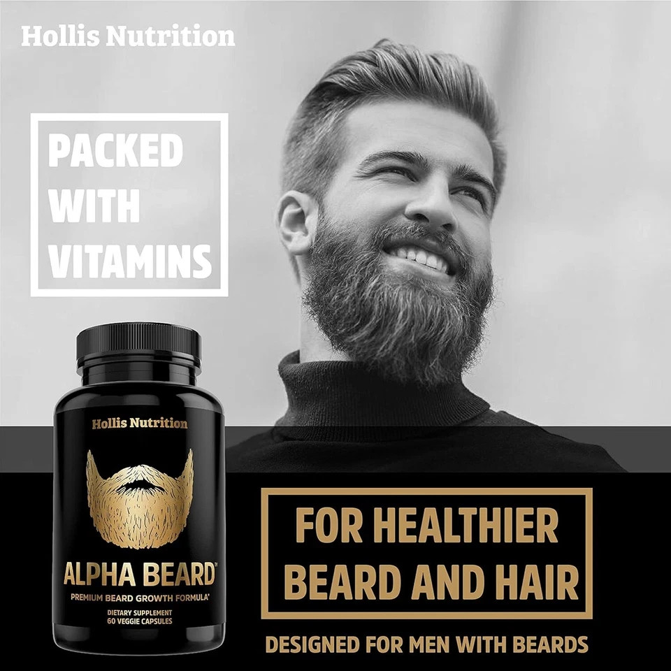 Hollis Nutrition Alpha Beard Growth Formula – Biotin Collagen OptiMSM ...