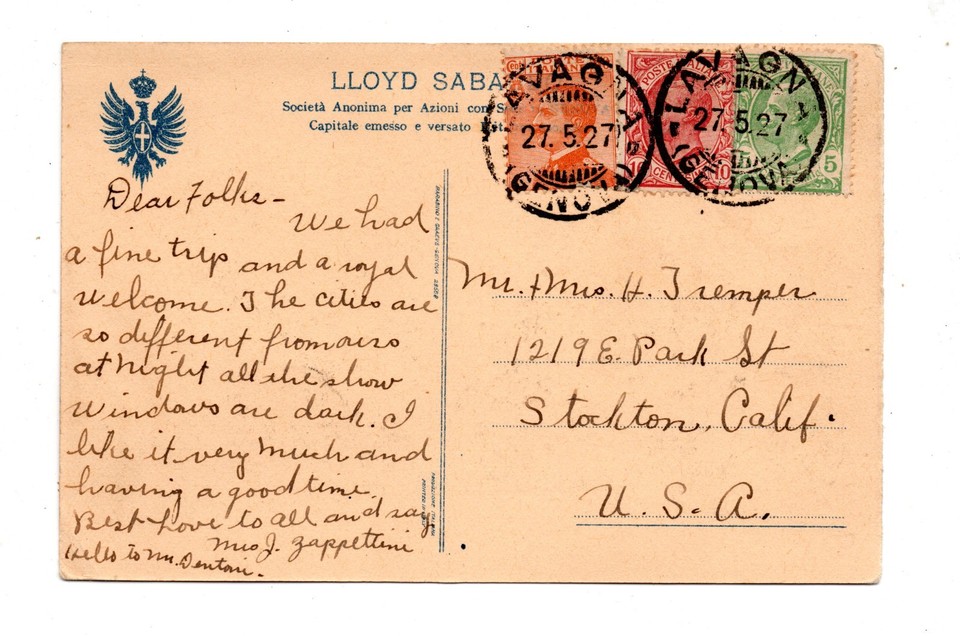 SS CONTE BIANCAMANO, LLOYD SABAUDO SHIP LINE ~ used 1927 | eBay