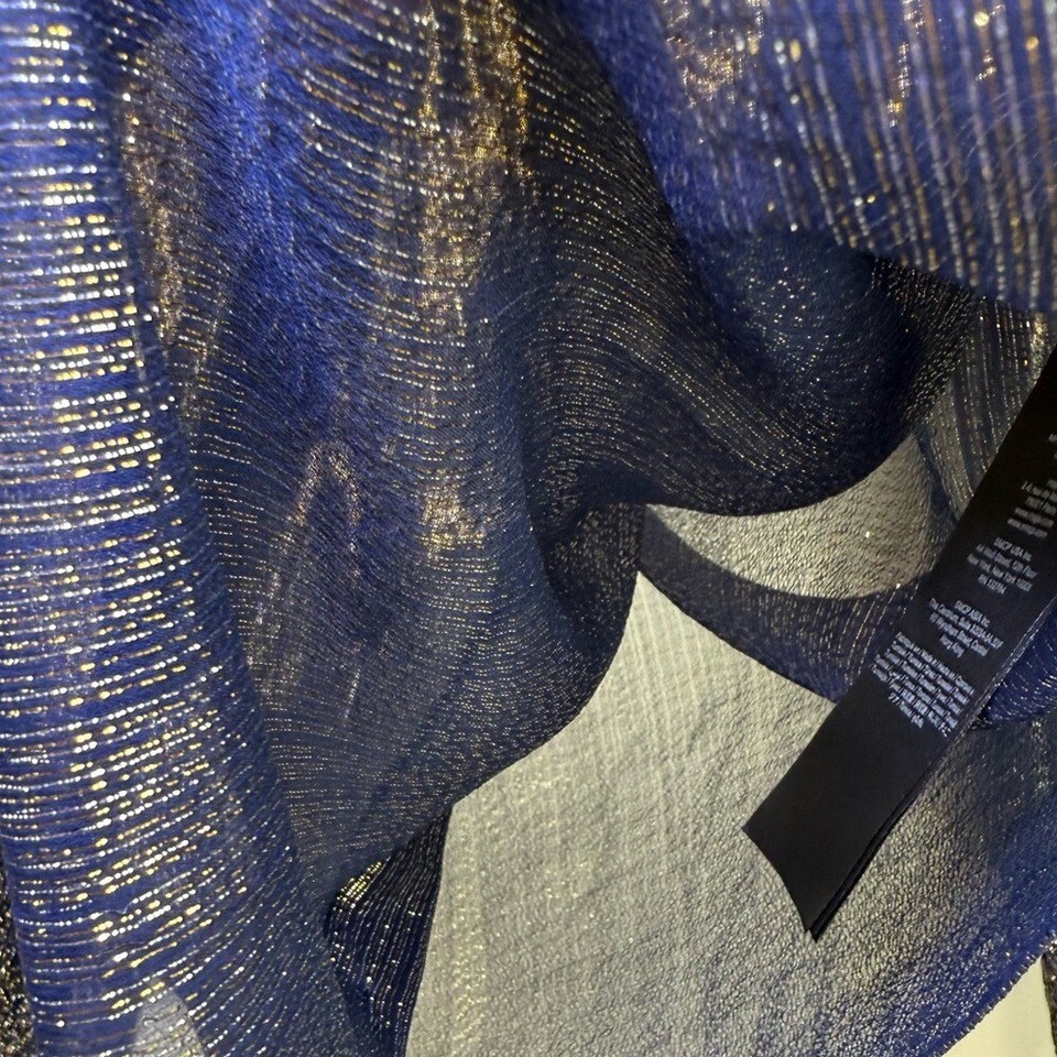 MAJE Luit Marine Metallic Sheer Blouse Tie Neck Blue Size 1 Silk Blend ...