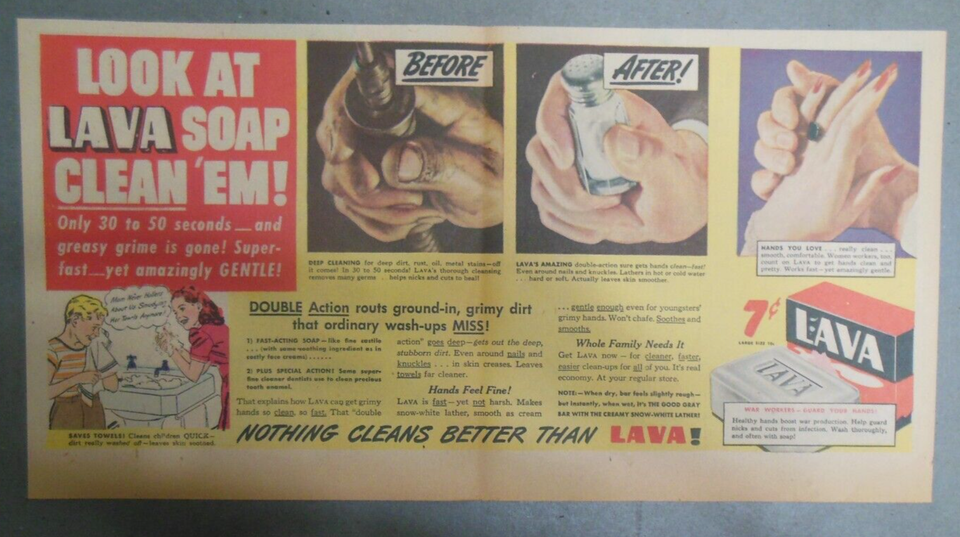 Lava Soap Ad: Look At Lava Clean 'Em ! from 1940's Size: 7.5 x 15 ...