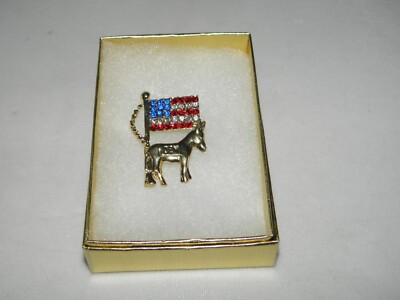 DEMOCRAT PIN BUTTON DFL AUSTRIAN CRYSTAL WEAR YEAR ROUND USA FLAG NEW ...