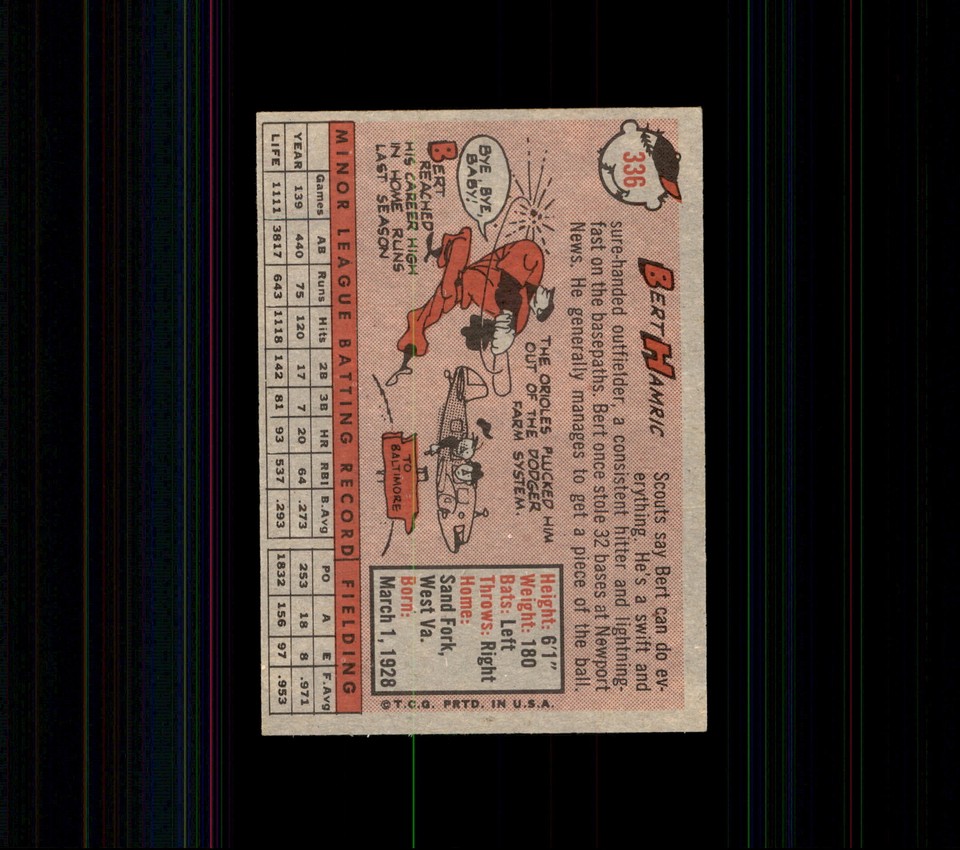 1958 Topps 336 Bert Hamric EX #D448480 | eBay
