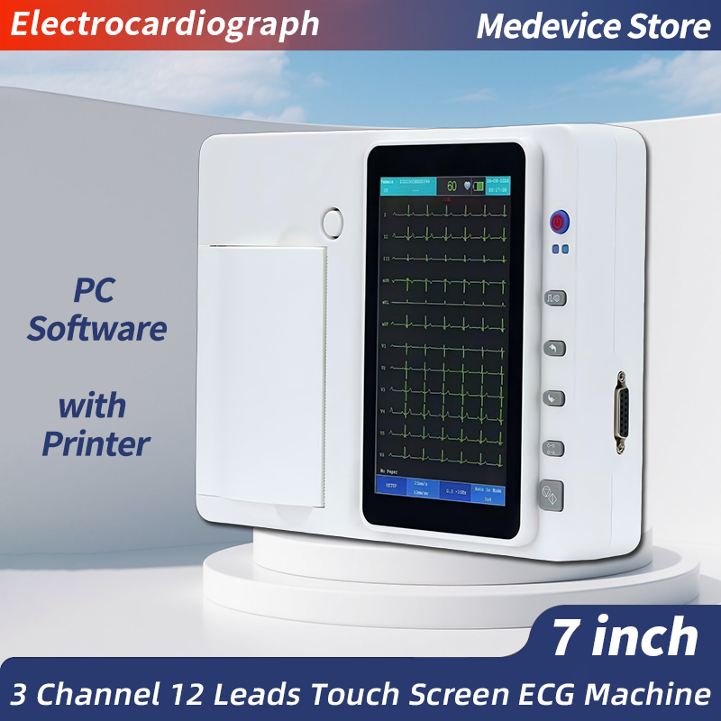 3/6/12 Channel 12 Lead 7 Inch Touch Screen ECG EKG Machine Optional PC ...