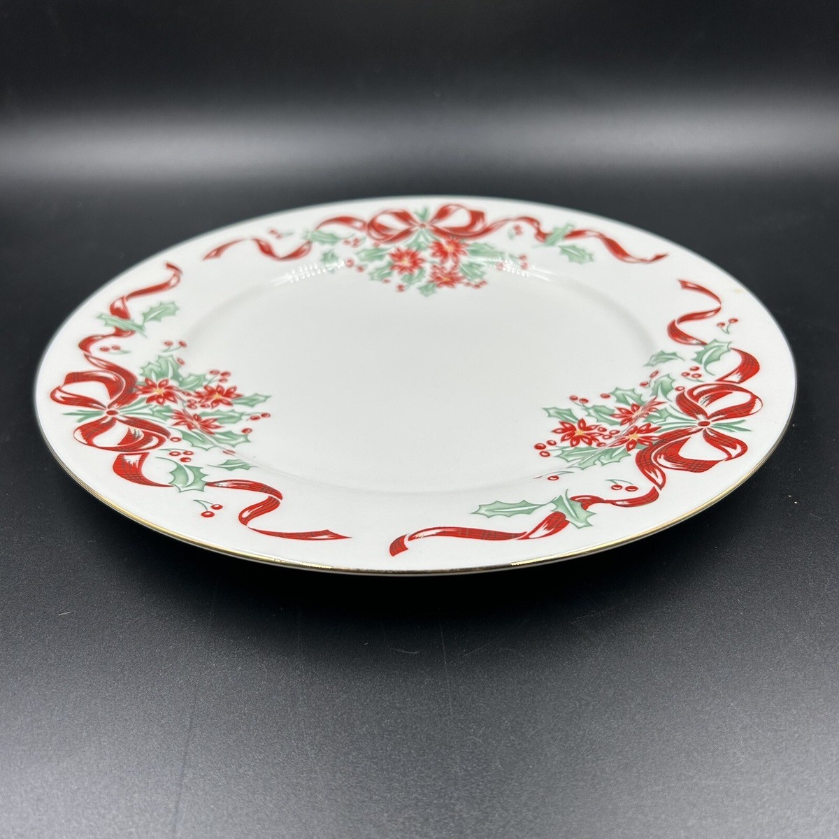 CHRISTMAS SPIRIT Dinner Plate by Dynasty Holly Ribbons CHRISTMAS SPIRIT Dinner Plate by Dynasty Holly Ribbons