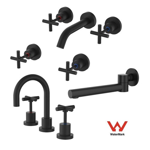 Matt Black Full Turn Round Wall Top Assemblies Bath Basin Tap Set ...