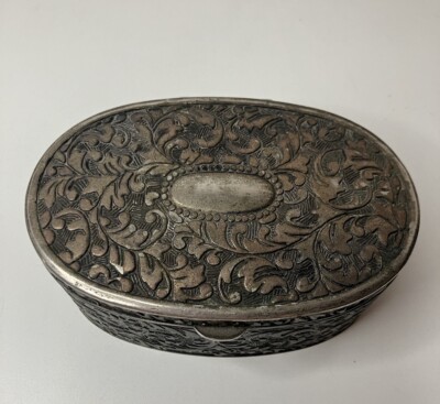 Vintage Oval Silver Plated Trinket Box Red Silk Liner Place to for ...