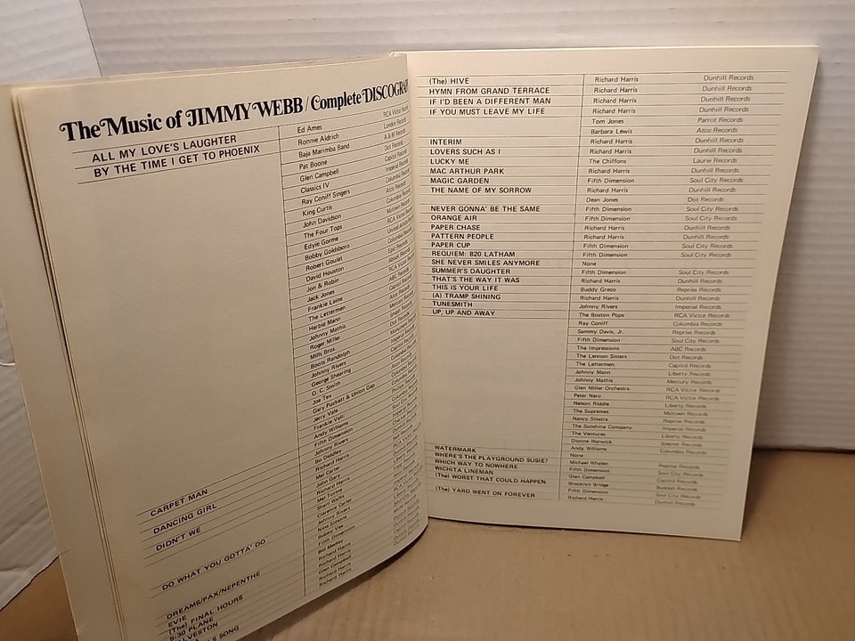 The Music of Jimmy Webb Music Book - 1970 - Vintage Paperback Songbook ...