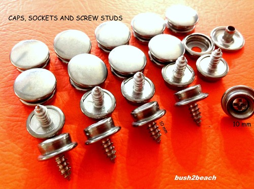 PRESS STUDS (CAPS, SOCKETS, SCREW STUDS 10mm) STAINLESS STEEL 316 x 10 ...