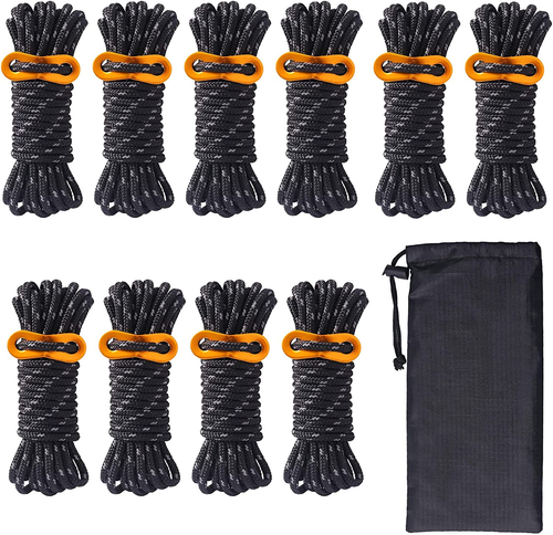 Hikeman 10 Pack 4Mm Camping Rope Reflective Outdoor Guy Lines with Aluminum Guyl 7445022616632 ...