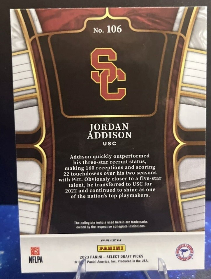 JORDAN ADDISON RC SILVER PRIZM NO.106 2023 SELECT DRAFT PICKS FIELD ...