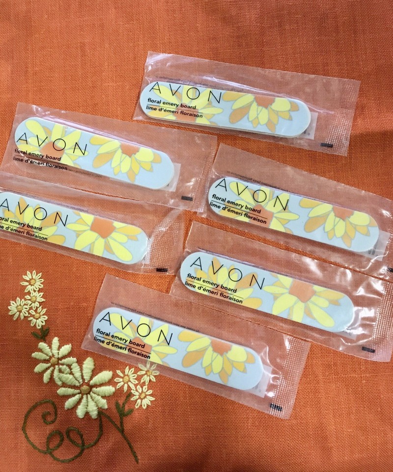 6 Nail Files Emery Boards 2-Sided AVON Floral Individually Wrapped Nail ...