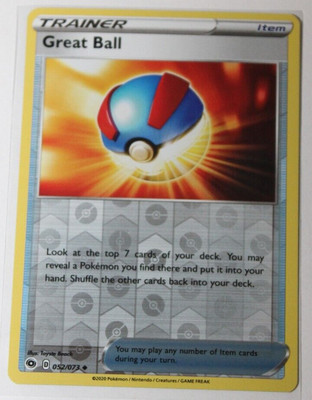 Pokemon 2020 Champions Path Trainer "Great Ball" #052/073 Reverse Holo ...