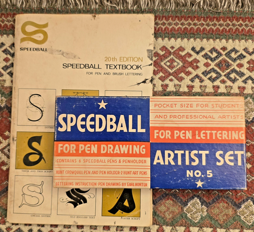 VINTAGE SPEEDBALL ARTIST SET, UNUSED FULL SET & SPEEDBALL TEXTBOOK-PEN ...