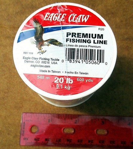600yds CLEAR Mono 20 pound Premium Eagle Claw Fishing Line Bass Pike ...