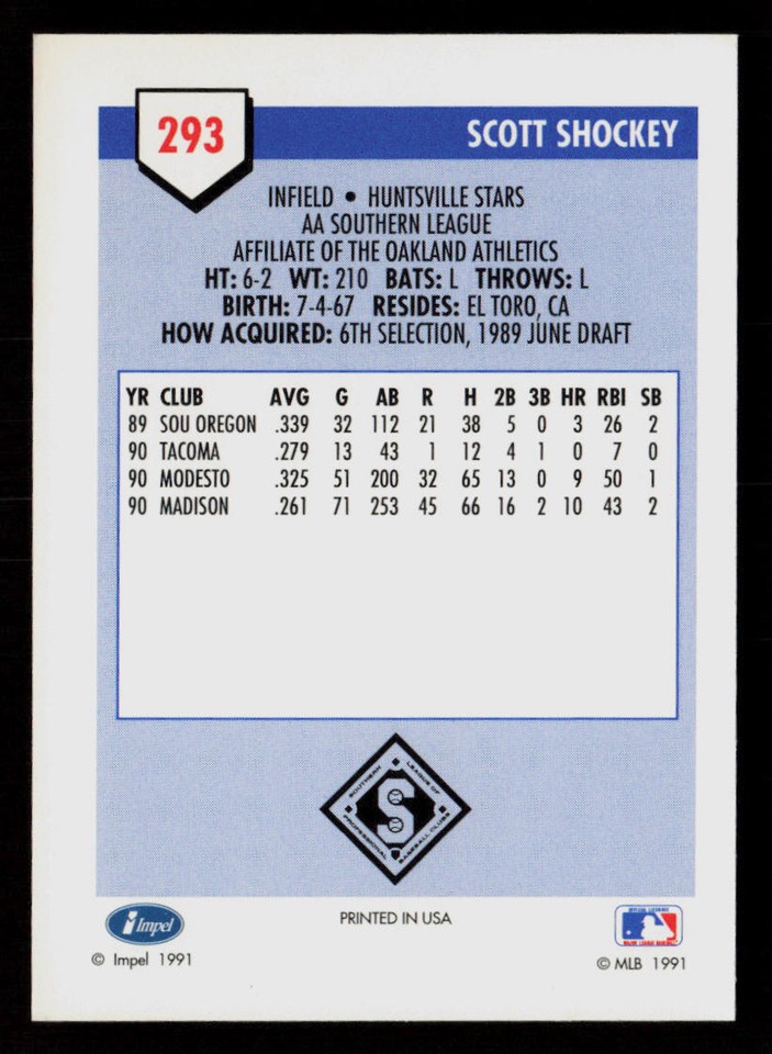 Scott Shockey 1991 Line Drive AA #293 Huntsville Stars Baseball Card | eBay