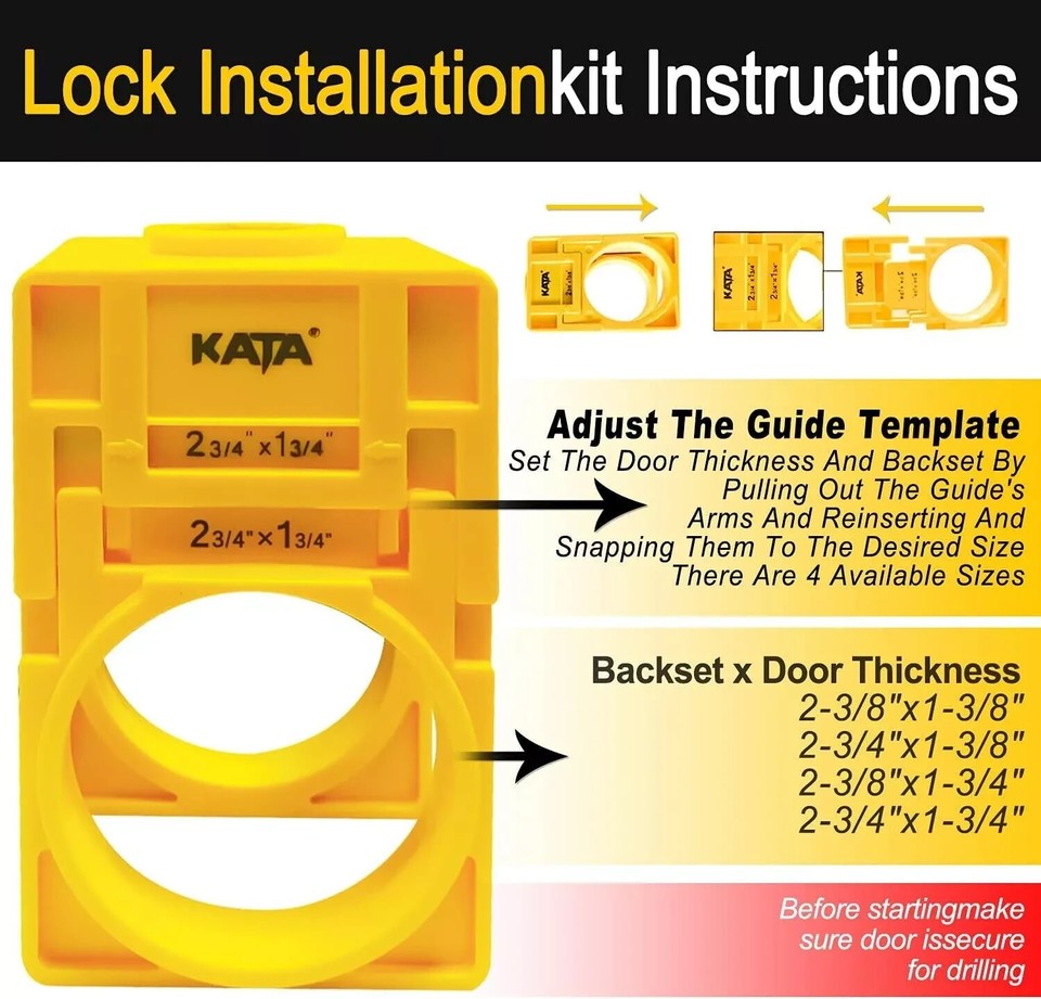 Door Lock Installation Kit Wood Metal Deadbolt Lockset Guide Hole Saw ...