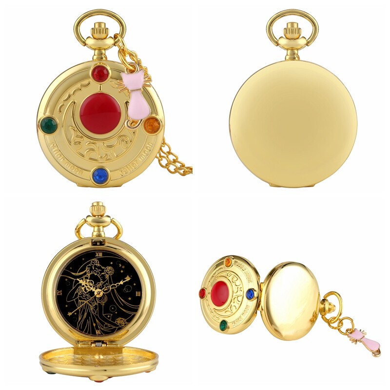 Pink Pocket Watch for Girls Cute Cartoon Design Quartz Fob Watch with ...