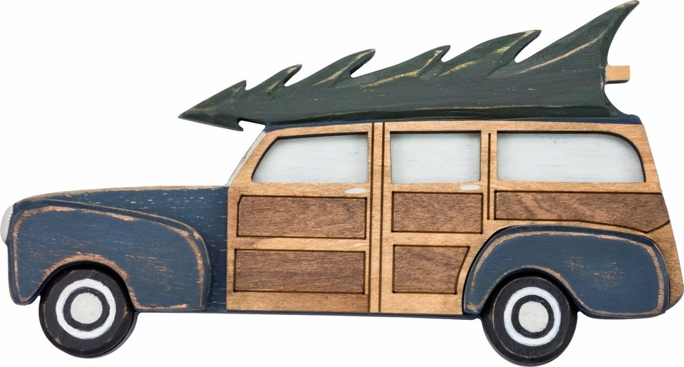 NEW!~Wood Decorated Sign~Hang Up Wood Panel Station Wagon Car & Tree ...