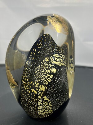 Randy Strong 1990 Abstract Black gold MAGNUM Art Glass Paperweight ...