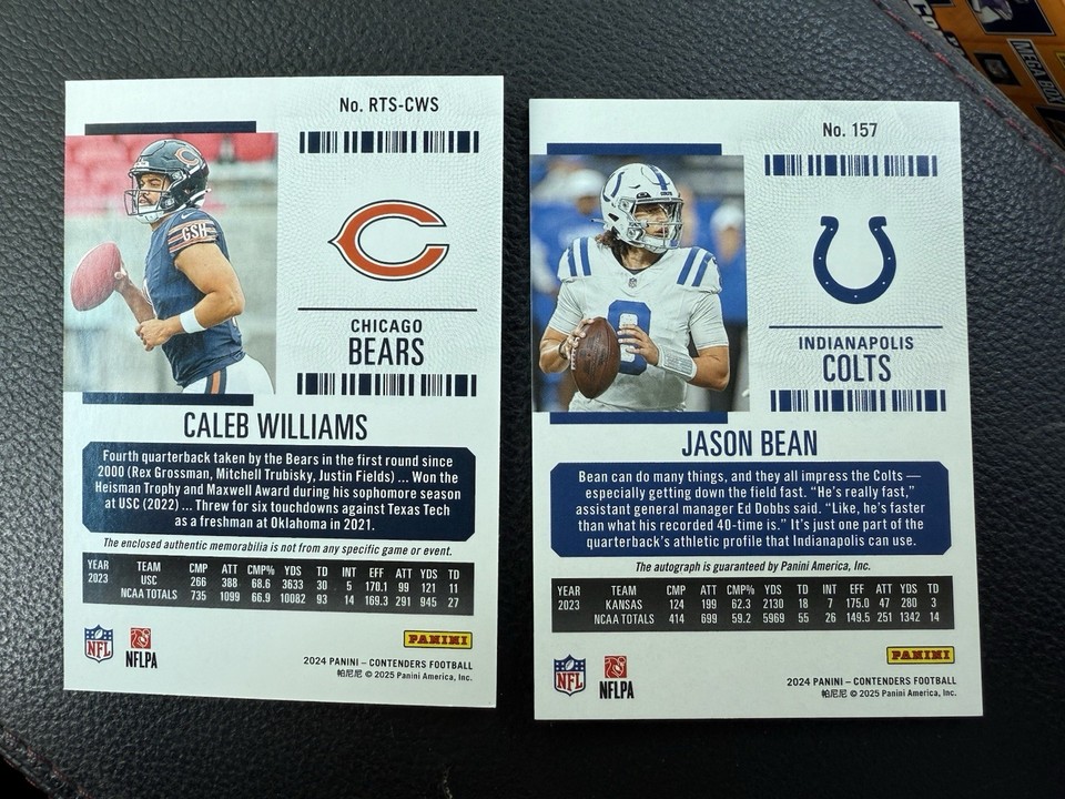 2024 Panini Contenders CALEB WILLIAMS RC Patch & JASON BEAN Green RC ...