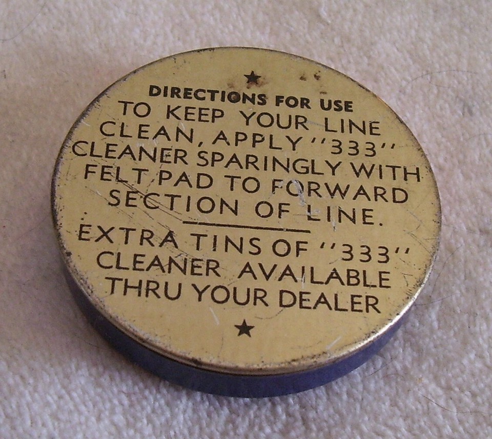 NICE VINTAGE CORTLAND 333 FLY LINE CLEANER 04/16/19POT ADVERTISING TIN ...