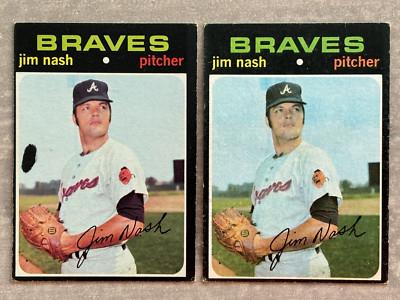 Lot of (2) 1971 Topps JIM NASH "Black Blob" Error & Corrected Baseball ...