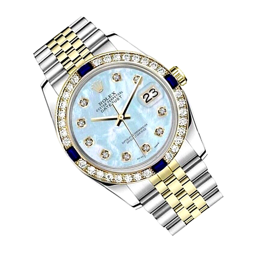 31 mm Rolex Datejust Baby Blue Mother Of Pearl Dial Diamond & Sapphire ...