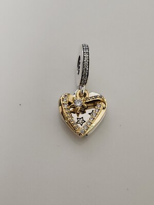 AUTHENTIC PANDORA SHOOTING STAR HEARTS DOUBLE DANGLE CHARM #762203C01 ...