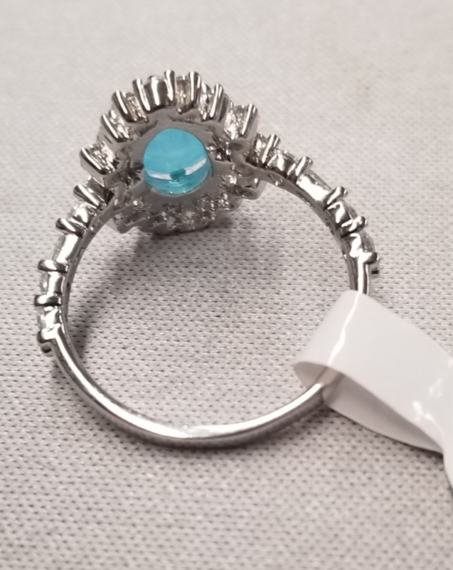 Bomb Party Blue Oval Cubic Zirconia Rhodium Plated Ring sz 8 | eBay