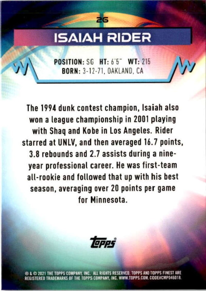 2021 Topps Finest #26 Isaiah Rider Basketball Card | eBay