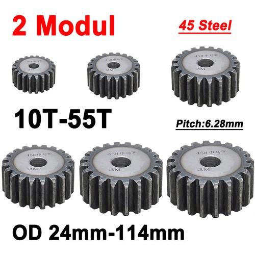 2 Modulus Spur Gear 10T - 55T Flat Gear 45 Steel Transmission Gears OD ...