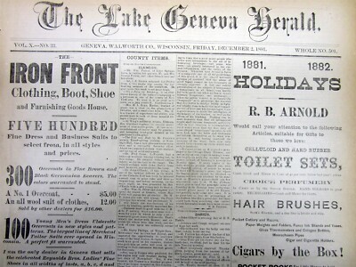 Rare original 1881 Lake Geneva Herald newspaper WISCONSIN Walworth ...