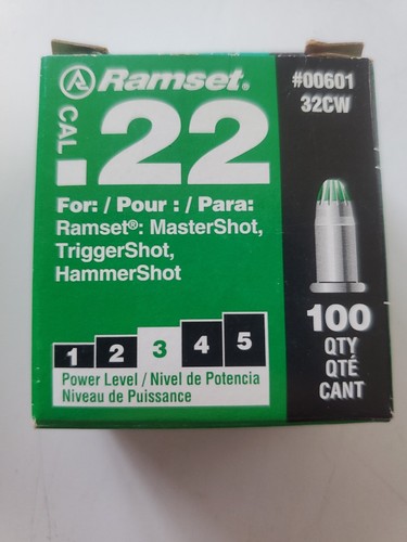 RAMSET .22 CAL Power Level 3 32CW Box Of 100 Loads Green Tip Brand New ...