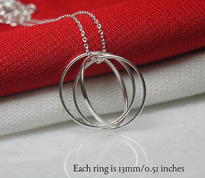 Forever Charm Necklace Three Rings Looped Pendant Sterling Silver 925 ...