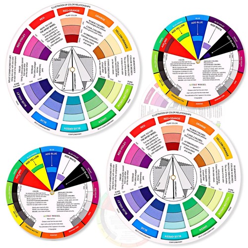 4 Pcs Color Wheel, Paint Mixing Learning Guide Art Class Teaching Tool ...